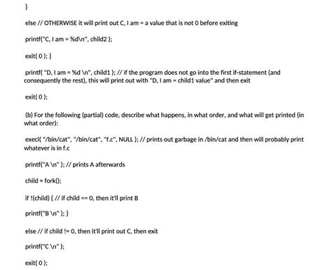 Solved A For The Following Partial Code Describe What