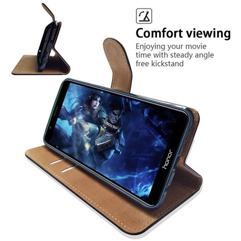 Sdtek Coque Pour Huawei Honor X Housse Portefeuille Etui Cuir Flip Noir