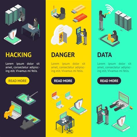 Premium Vector Hacker Signs 3d Banner Vecrtical Set Isometric View Include Of Computer Virus
