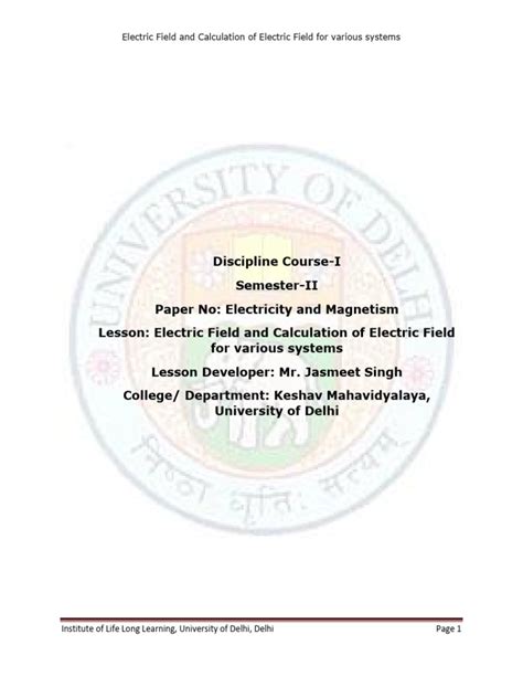 electricity and magnetism du vle notes pdf
