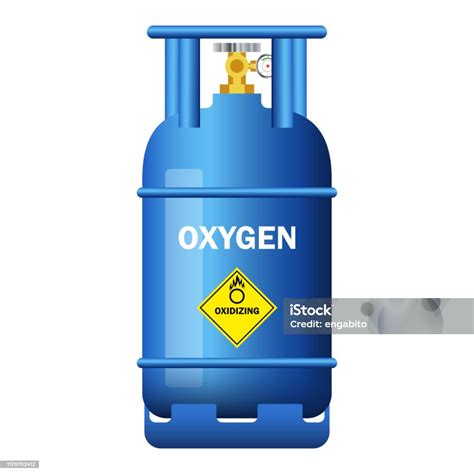 흰색 배경에 절연 산소를 포함하는 파란색 가스 실린더 벡터 일러스트레이션 가솔린에 대한 스톡 벡터 아트 및 기타 이미지