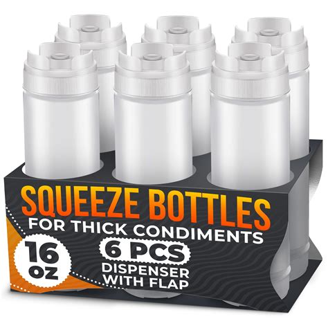 Set Of 6 Condiment Squeeze Bottles For Sauces 16 Oz Self Closing