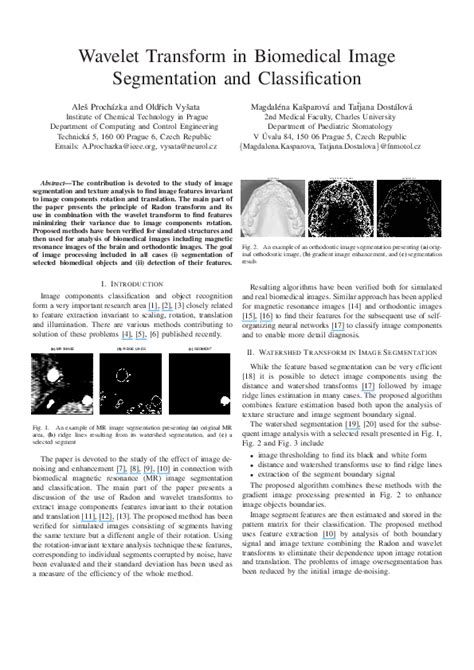 Pdf Wavelet Transform In Biomedical Image Segmentation And Classification