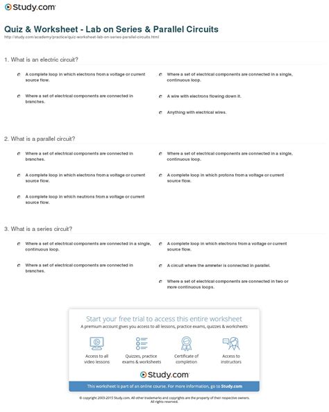 Quiz Worksheet Lab On Series Parallel Circuits Study Db Excel