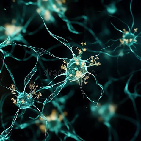 Microscopic View Of Glowing Neural Network Connections With Intricate