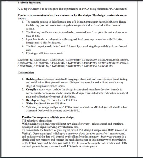 Problem Statement A 20 Tap Fir Filter Is To Be