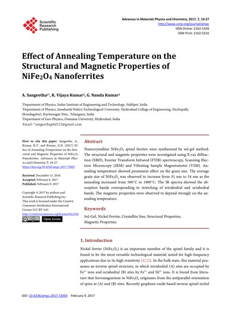 Pdf Effect Of Annealing Temperature On The Structural And Magnetic