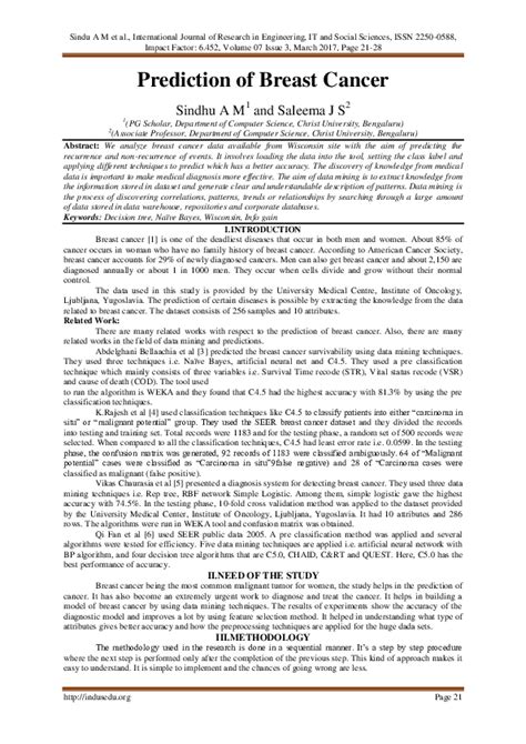 Pdf Breast Cancer Detection In Data Mining A Review S Yuvarani