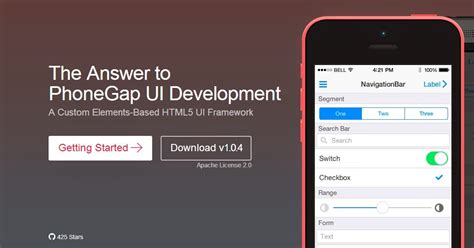 onsen ui is a custom elements based html5 ui framework for building phonegap cordova hybrid apps