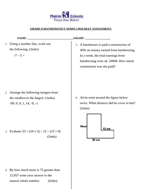 Grade 8 Maths Holiday Assignment Pdf Numbers Mathematics