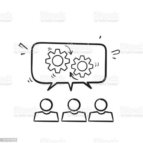 팀워크 아이콘 일러스트 벡터 절연을 위한 손으로 그린 낙서 기어및 사람 기호 단체에 대한 스톡 벡터 아트 및 기타 이미지