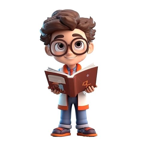 3d rendering of cute scientist character illustration reading a book 3d 3d render 3d