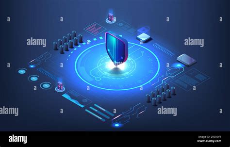 Cyber Security Digital Shield Ransomware Ddos Encryption Waf Protection Isometric Network