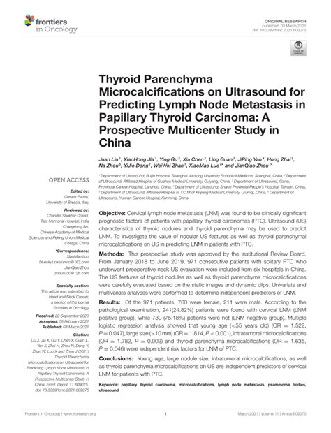 Pdf Thyroid Parenchyma Microcalcifications On Ultrasound For
