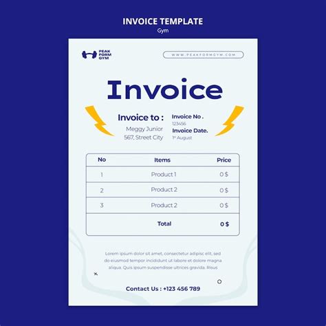 Free Psd Gym Training Invoice Template