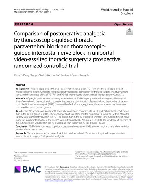 Pdf Comparison Of Postoperative Analgesia By Thoracoscopic Guided