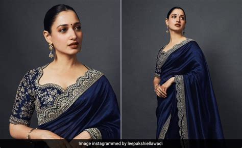Tamannaah Bhatia In Blue Saree Hd Photos Latest South Indian Actress