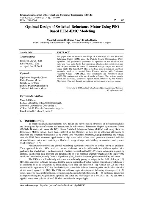 Pdf Optimal Design Of Switched Reluctance Motor Using Pso Based Fem Emc Modeling