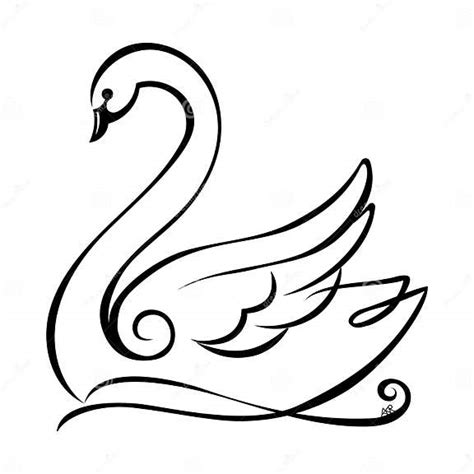 Beautiful Swan Line Art Black And White Stock Illustration