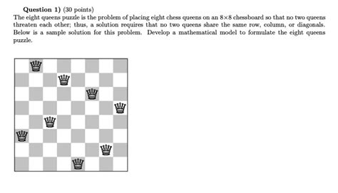 solved question 1 30 points the eight queens puzzle is the problem