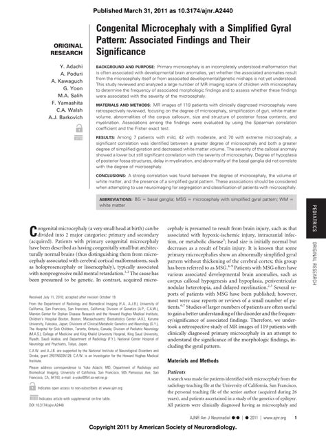 Pdf Congenital Microcephaly With A Simplified Gyral Pattern Associated Findings And Their