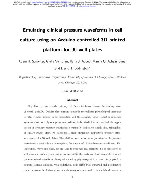 Pdf Emulating Clinical Pressure Waveforms In Cell Culture Using An