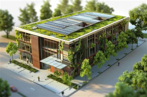 Premium Photo Modern Net Zero Energy Babe Building With Green Roof And Solar Panels Render A