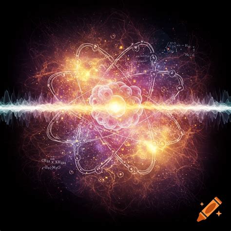 Abstract Atom With Orbiting Particles Glowing Core Scientific Symbols