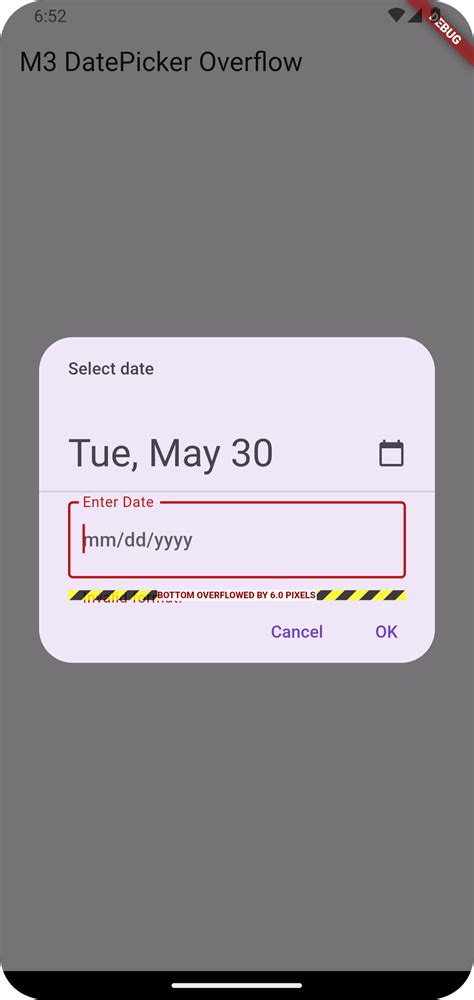 M3 DatePicker Overflows In Enter Date Issue 127861 Flutter