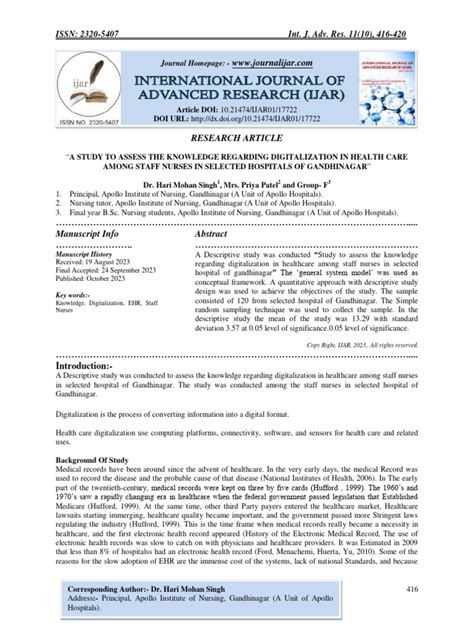 A Study To Assess The Knowledge Regarding Digitalization In Health Care