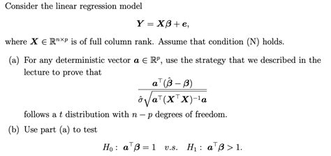 Solved Consider the linear regression model Y Xß e Chegg
