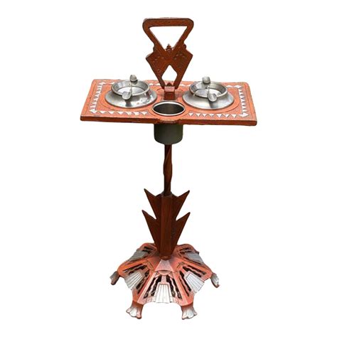 Circa 1930 Art Deco Smoking Stand Original And Complete With Pink Glass