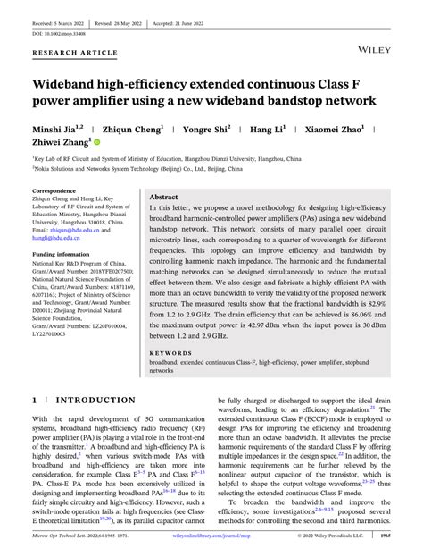 Wideband High‐efficiency Extended Continuous Class F Power Amplifier Using A New Wideband