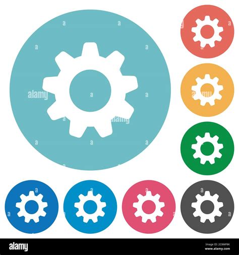 Flat Settings Icon Set On Round Color Background Color Variations Included With Light Teme
