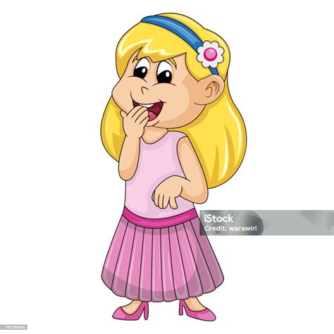 Söt Flicka I Rosa Tecknad Vektor Illustration Vektorgrafik Och Fler