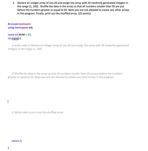 Solved 1 Declare An Integer Array Of Size 20 And Assign The