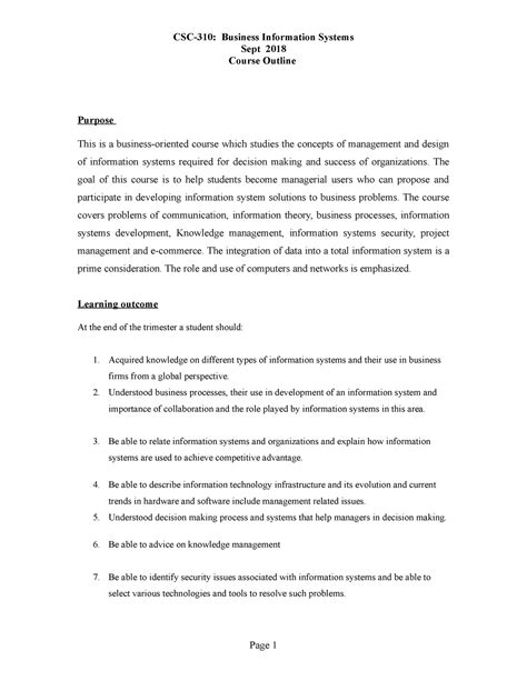 Csc 314 Course Outline Makasa Sept 2018 Course Outline Purpose This Is A Business Oriented