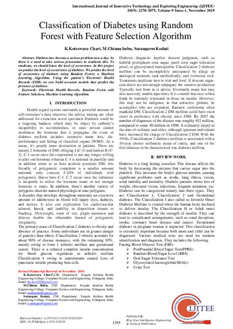 Pdf Classification Of Diabetes Using Random Forest With Feature Selection Algorithm