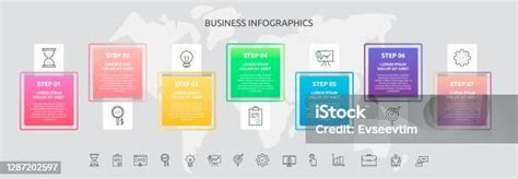 인포그래픽스퀘어는 7단계 아이콘이 있습니다 다이어그램 비즈니스 웹 배너 워크플로 레이아웃 순서도 정보 그래프 타임 라인 콘텐츠 수준 차트 프로세스 다이어그램에 사용되는 벡
