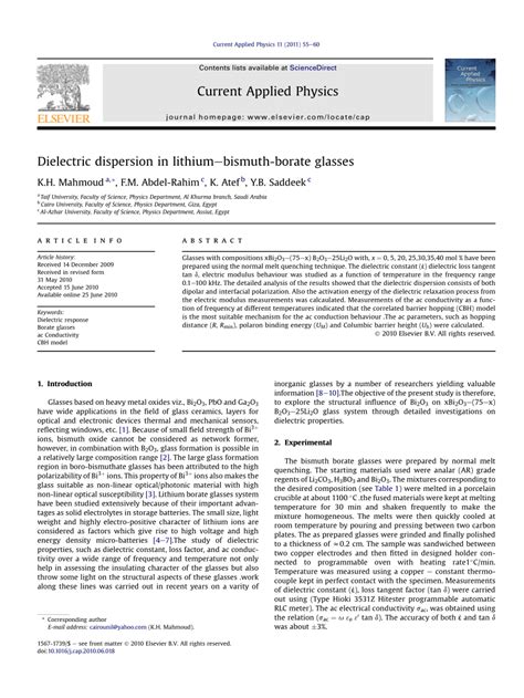 Pdf Dielectric Dispersion In Lithiumbismuthborate Glasses