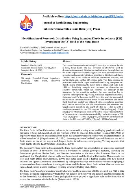 Pdf Identification Of Reservoir Distribution Using Extended Elastic Impedance Eei Inversion