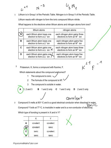 Ions And Ionic Bonds Multiple Choice Qp Pdf Chemical Compounds