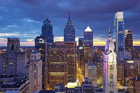 Philadelphia Skyline Sunset Night City Hall William Pen High Definition