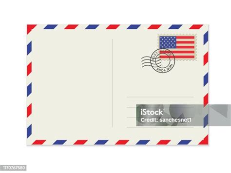 고무 스탬프가있는 빈 엽서 미국 국기와 모의 사실적인 엽서와 우표 엽서에 대한 스톡 벡터 아트 및 기타 이미지 엽서 미국 우표 Istock