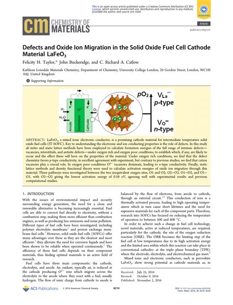Pdf Defects And Oxide Ion Migration In The Solid Oxide Fuel Cell