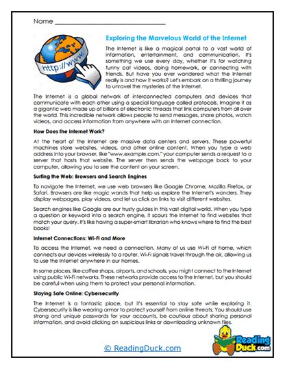 The Internet Worksheets Technology Series Reading Duck Com