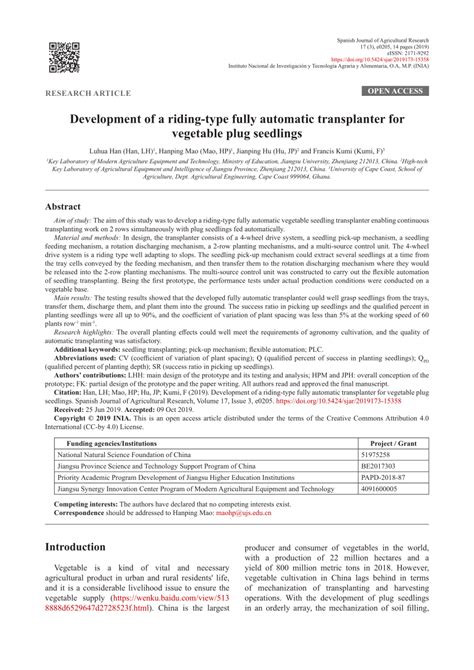 Pdf Development Of A Riding Type Fully Automatic Transplanter For Vegetable Plug Seedlings