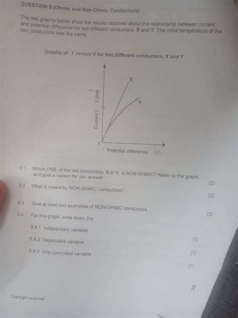 Question 5 Ohmic And Non Ohmic Conductors The Two Graphs Below Show Th
