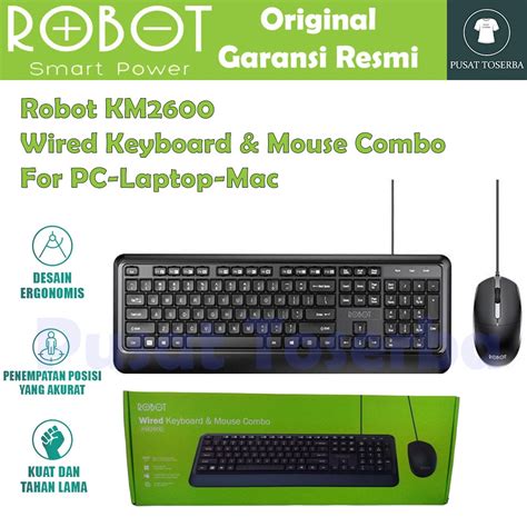Keyboard And Mouse Combo Robot Km2600 Wired For Computer Laptop Mac Original Official Warranty