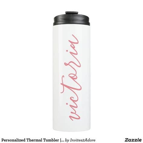 Monogram Script Thermal Tumbler White And Pink Zazzle Tumbler Personalised Monogram Ts